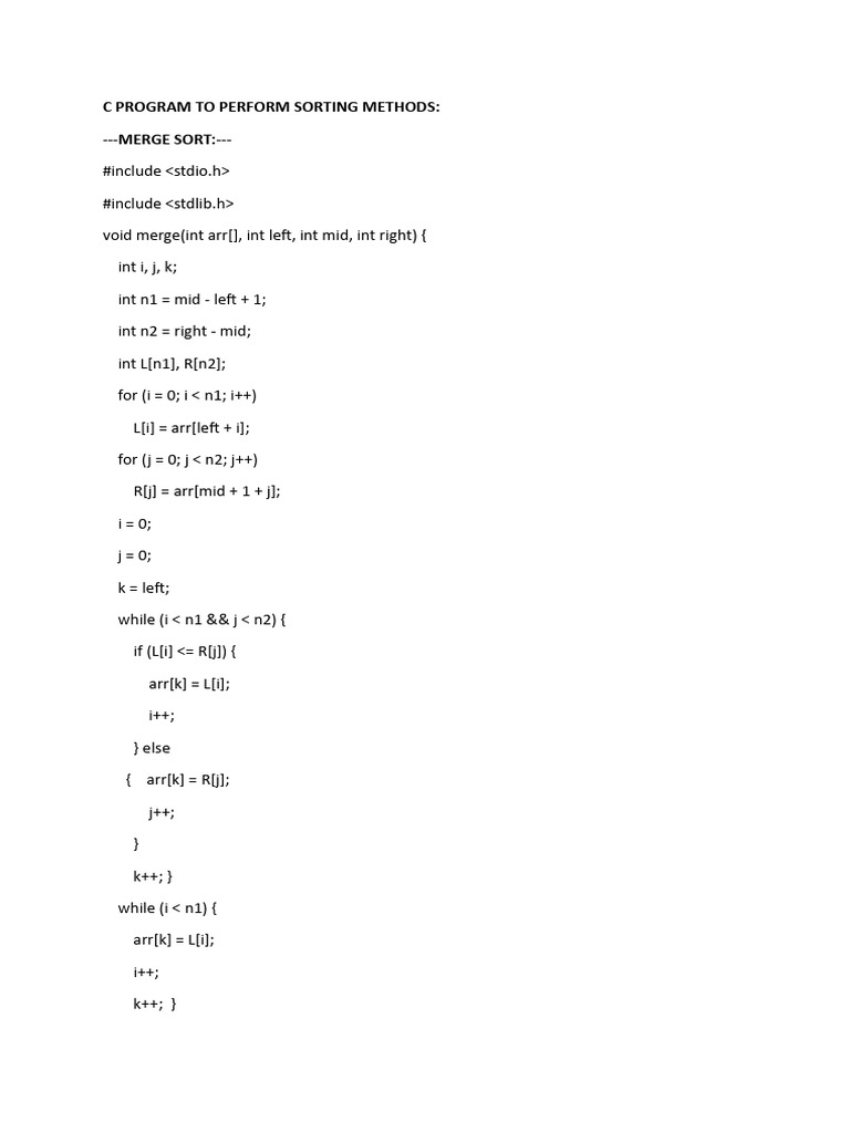 C Sorting Algorithms: Merge, Heap, Quick | PDF | Algorithms | Computer Programming