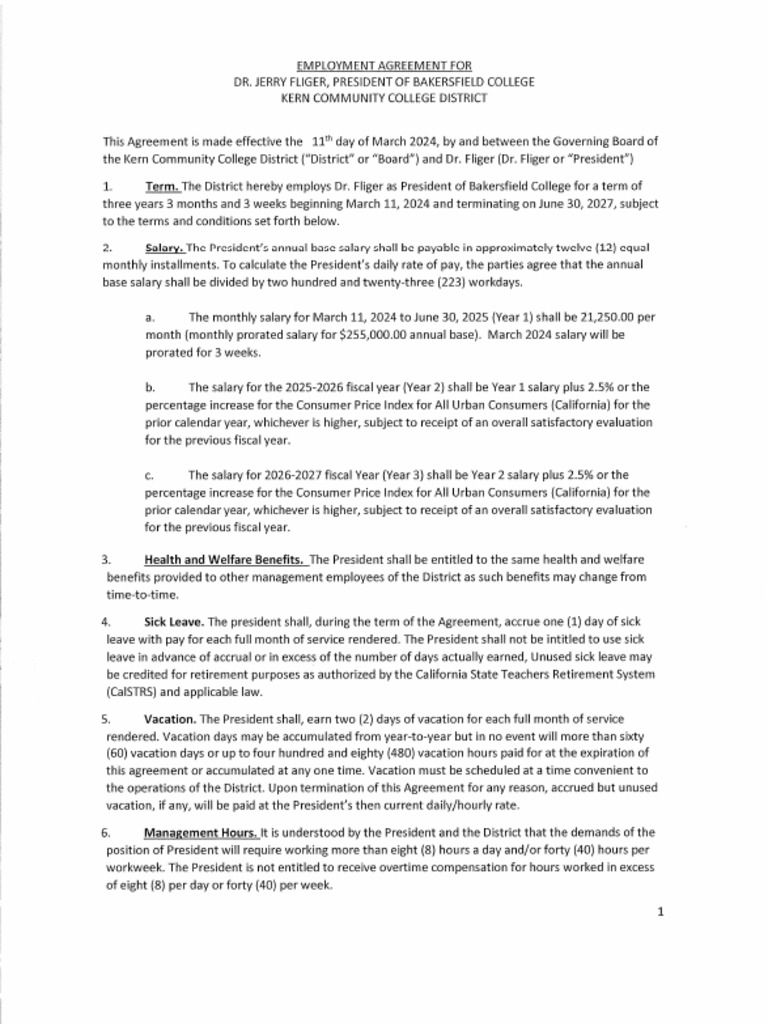 Jerry Fliger BC President Contract-FinalExecuted | PDF