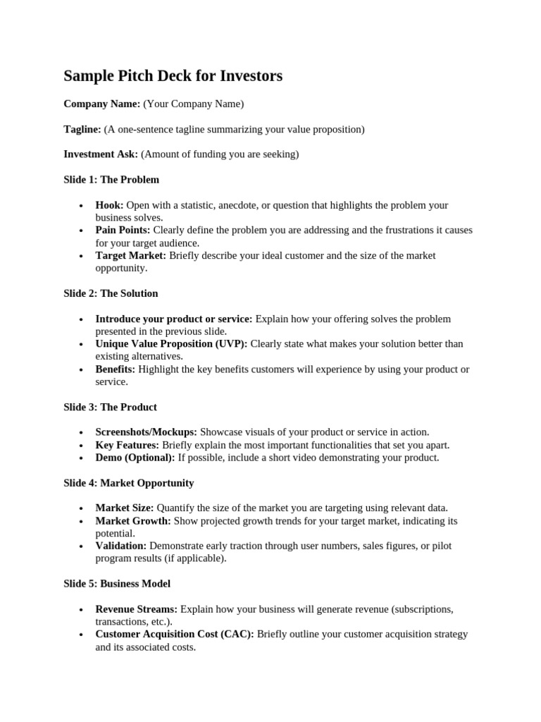 Investor Pitch Deck Template | PDF | Investing | Marketing