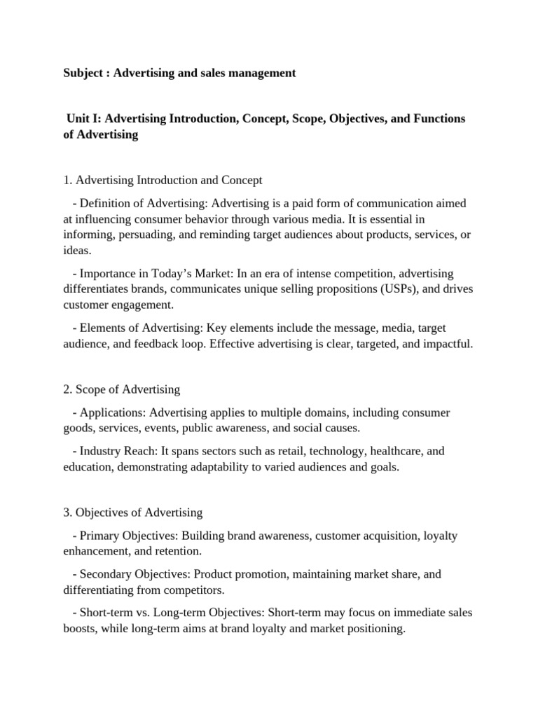 BBA VTH Sem. Complete Notes On Advertising and Sales Management | PDF ...