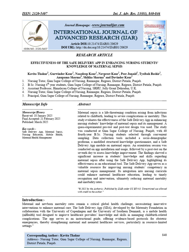 Effectiveness of The Safe Delivery App in Enhancing Nursing Students ...