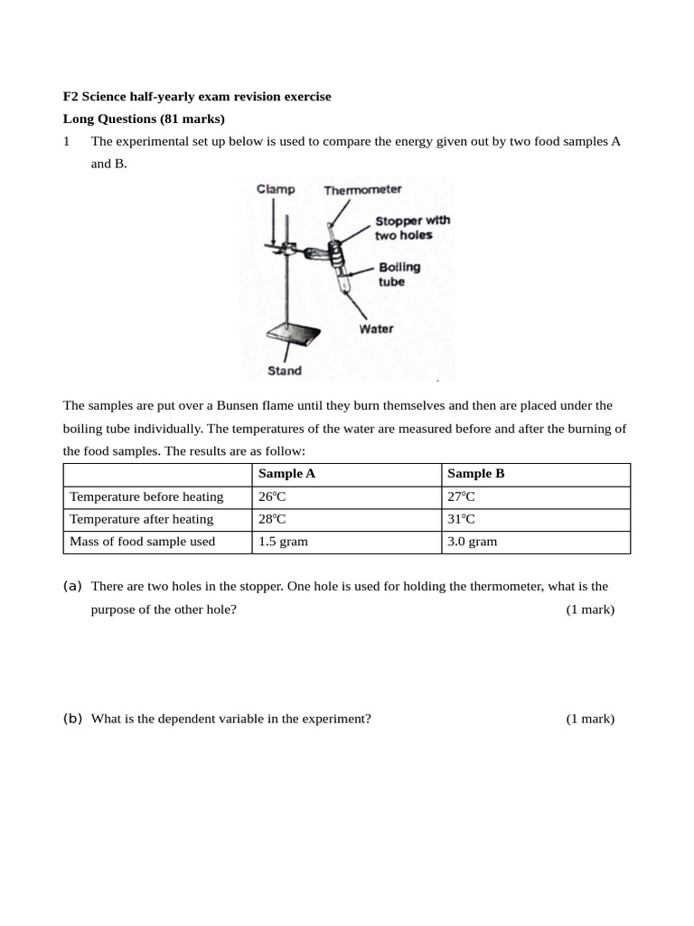 F2 Science Half-Yearly Exam Revision Exercise | PDF | Chemical Elements ...