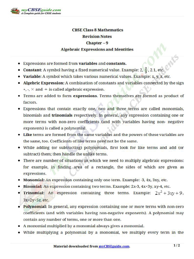 8 Math Revision ch9 | PDF