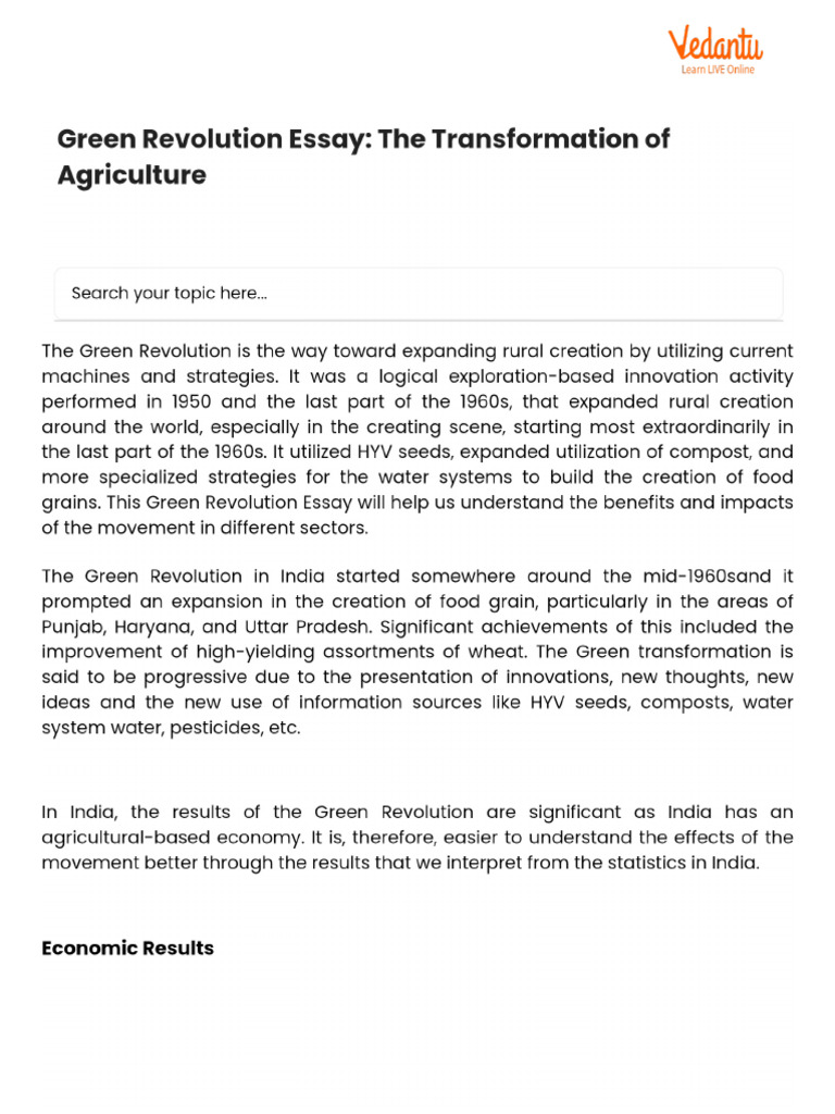 Green Revolution Essay - The Transformation of Agriculture | PDF