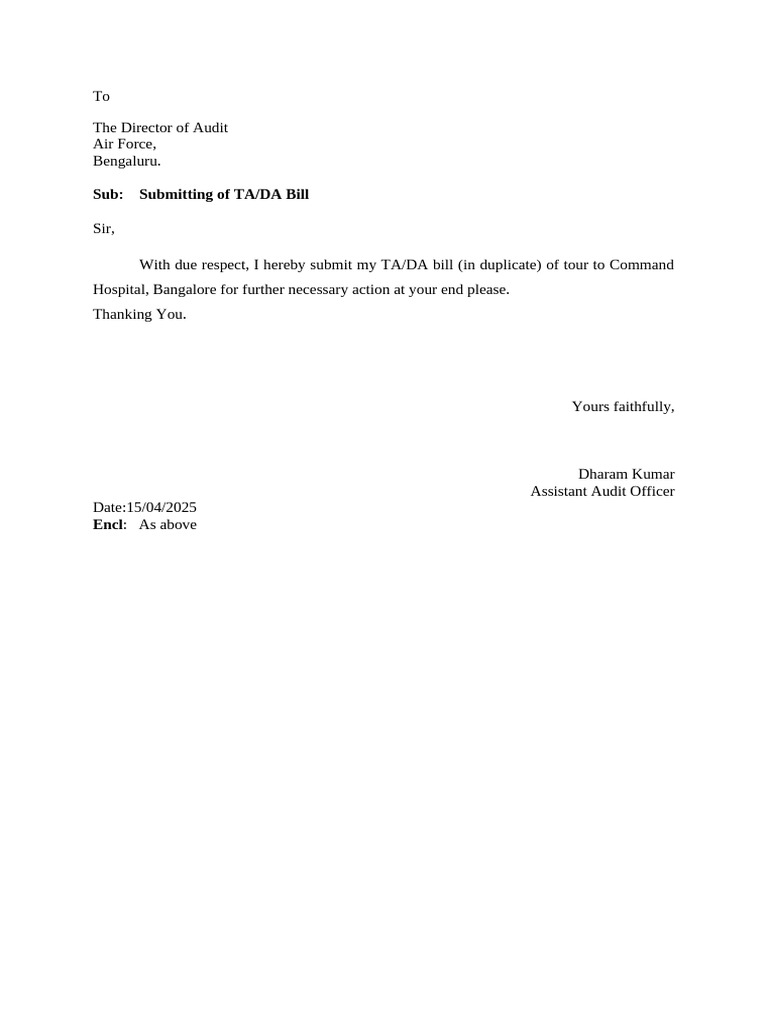 TA/DA Bill Submission for Audit | PDF
