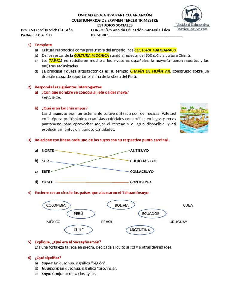 Cuestionario EESS TERCER TRIMESTRE | PDF | Imperio Inca | Civilización maya
