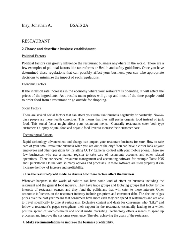 Critical Thinking Exercise | PDF | Restaurants | Profit (Economics)