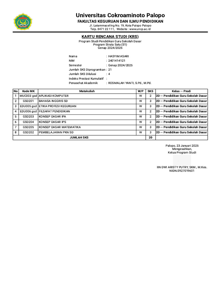 Cetak Kartu Rencana Studi - Portal Akademik | PDF