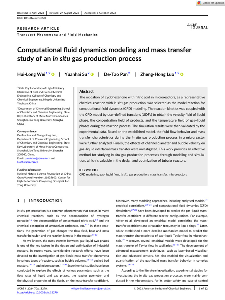 Computational Fluid Dynamics Modeling and Mass Transfer Study of An in ...