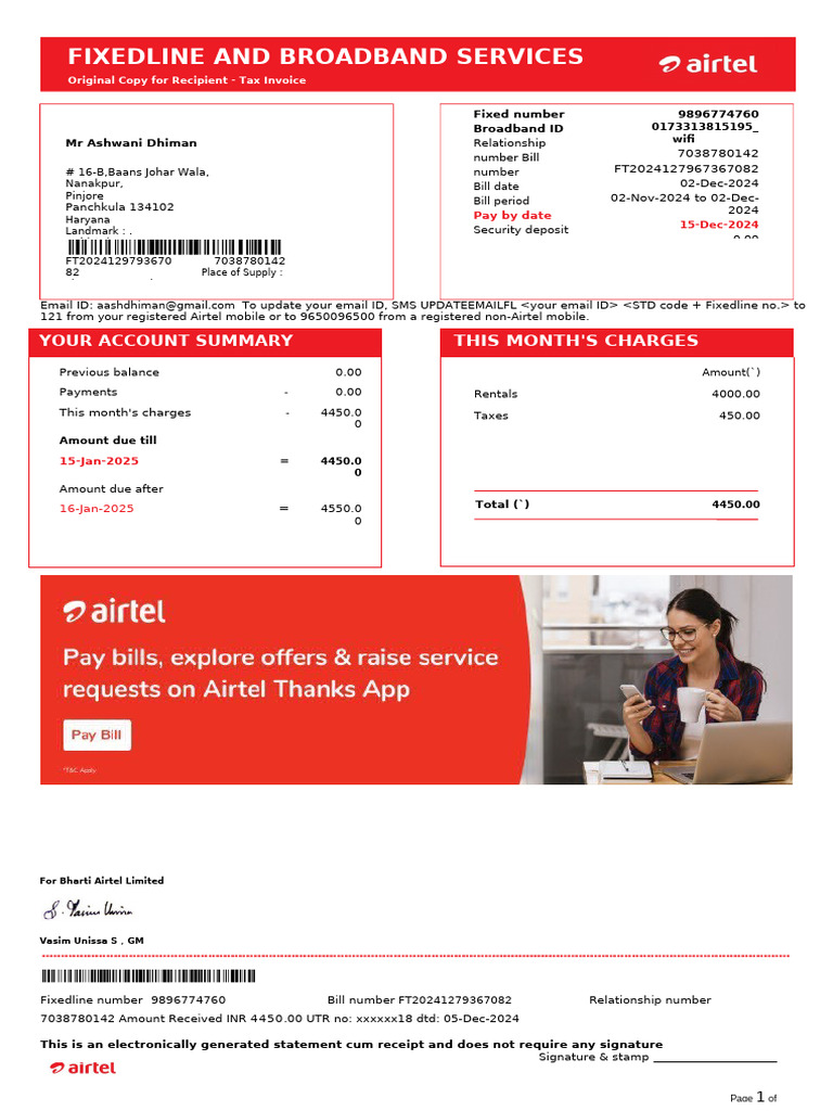 Landline Invoice - Dec 2024 | PDF