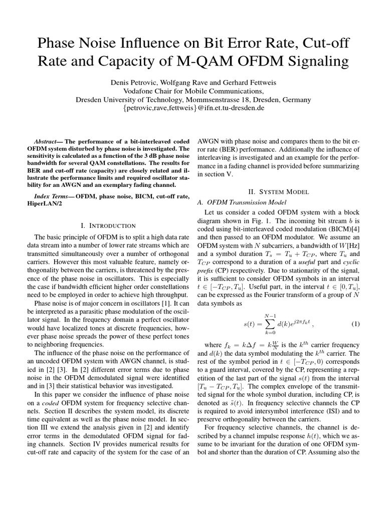 Phase Noise Influence On Bit Error Rate Cut-Off Rate and Capacity of M ...