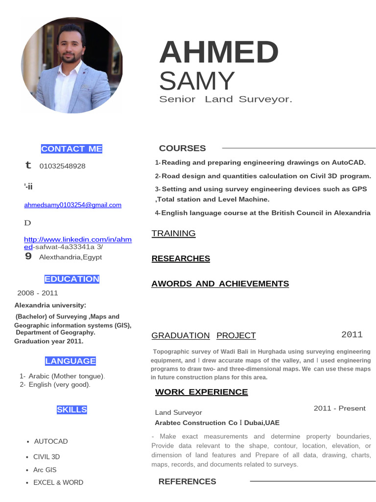 Ahmed Samy - Senior Land Surveyor CV | PDF | Surveying | Geographic ...