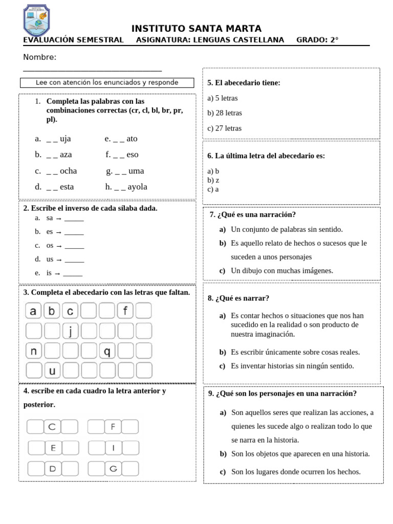 Evaluación de Lengua para 2° Grado | PDF | Narración