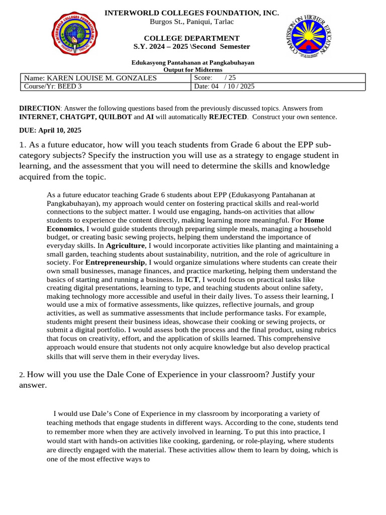 MIDTERM-RLO-EPP - Docx Karen | PDF | Educational Assessment | Teaching