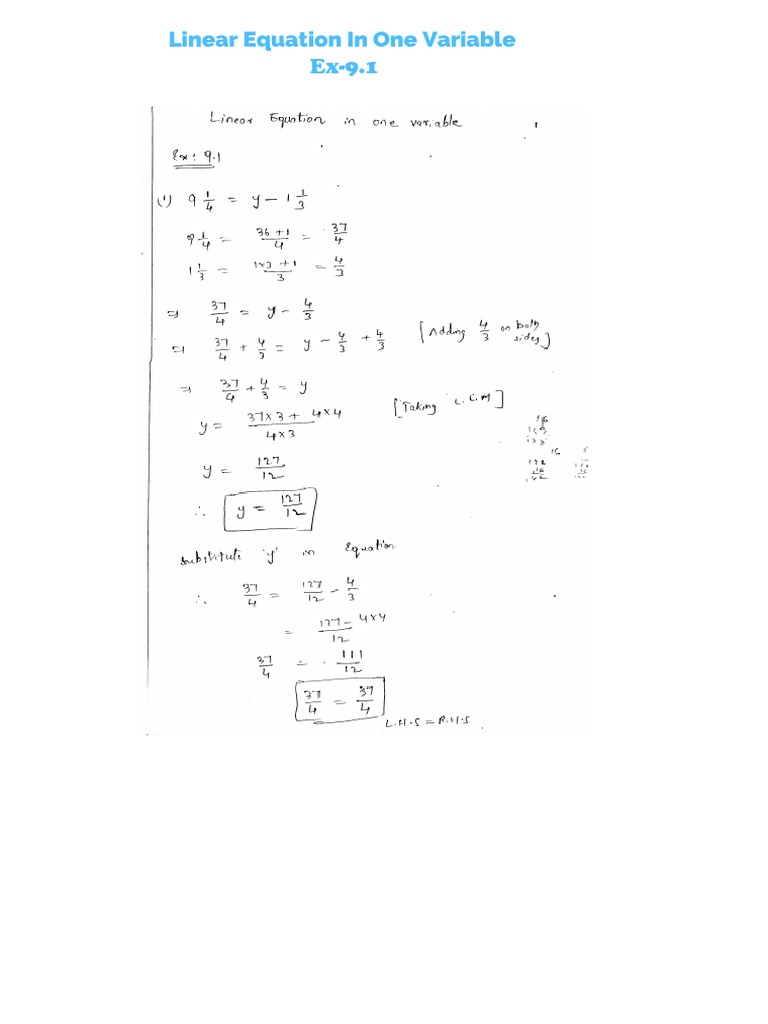 Chapter 9. Linear Equations in One Variable | PDF