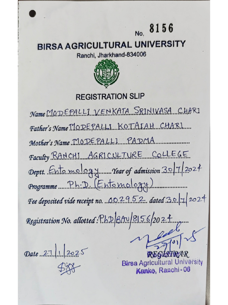 Registration Slip BAU | PDF