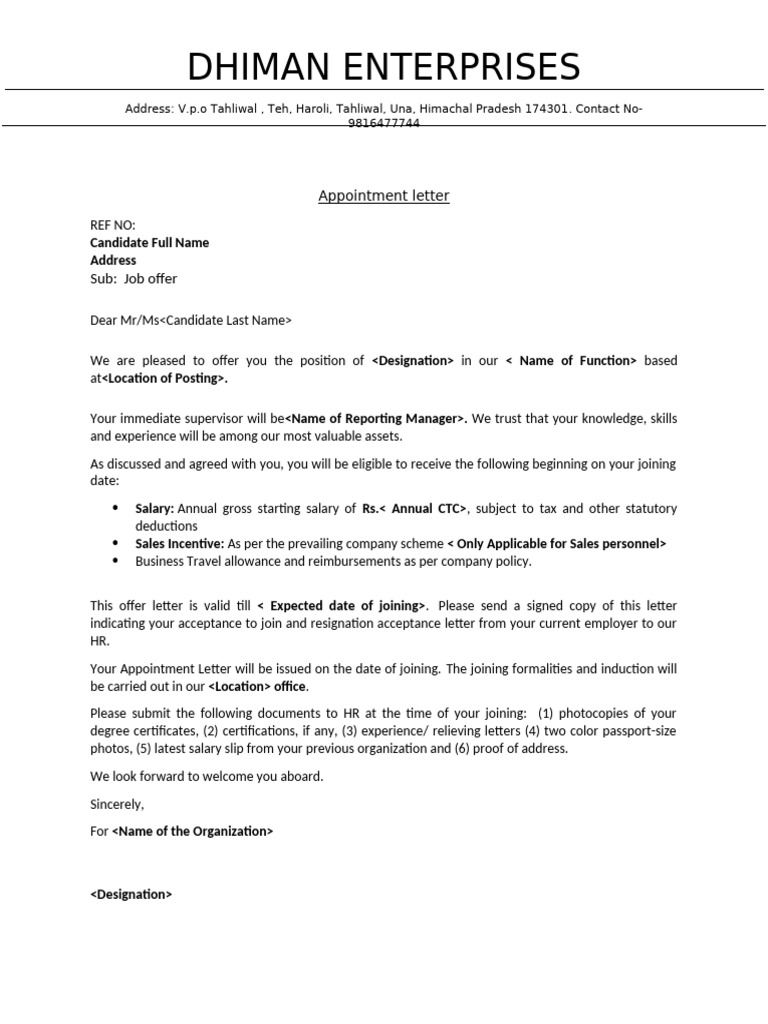Dhiman Enterprises Letter Head | PDF