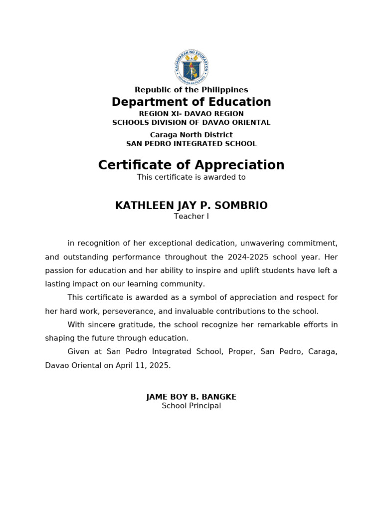 Certificate For Teachers 2025 | PDF
