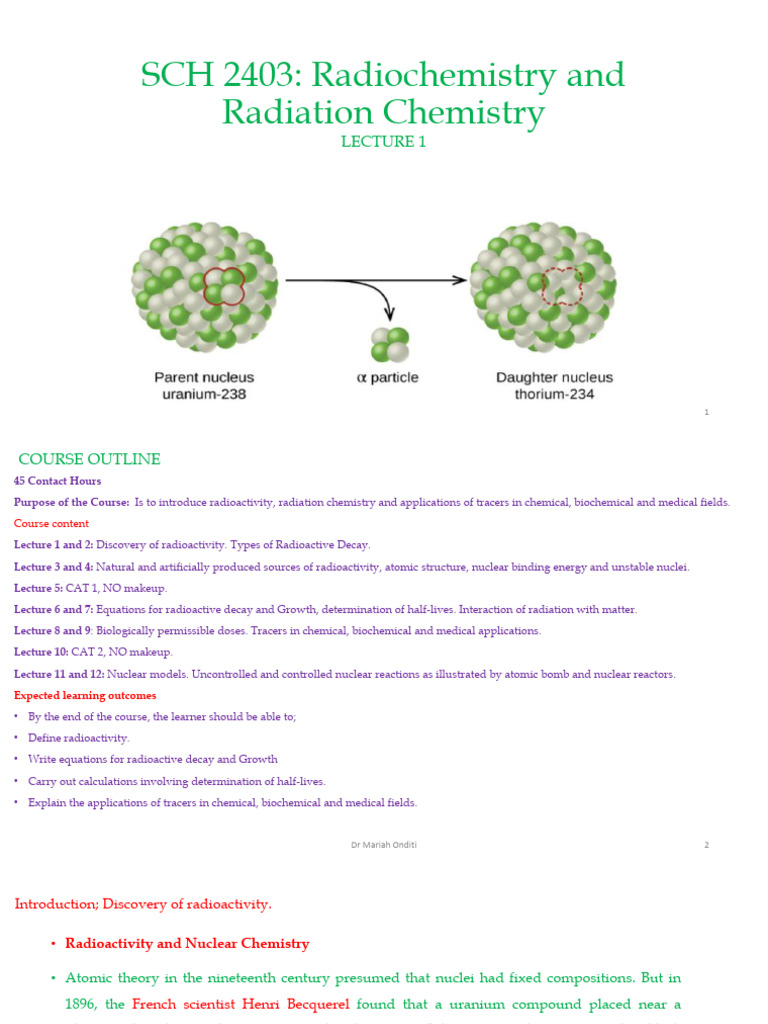 Radiochemistry Lecture 1 | PDF | Radioactive Decay | Gamma Ray