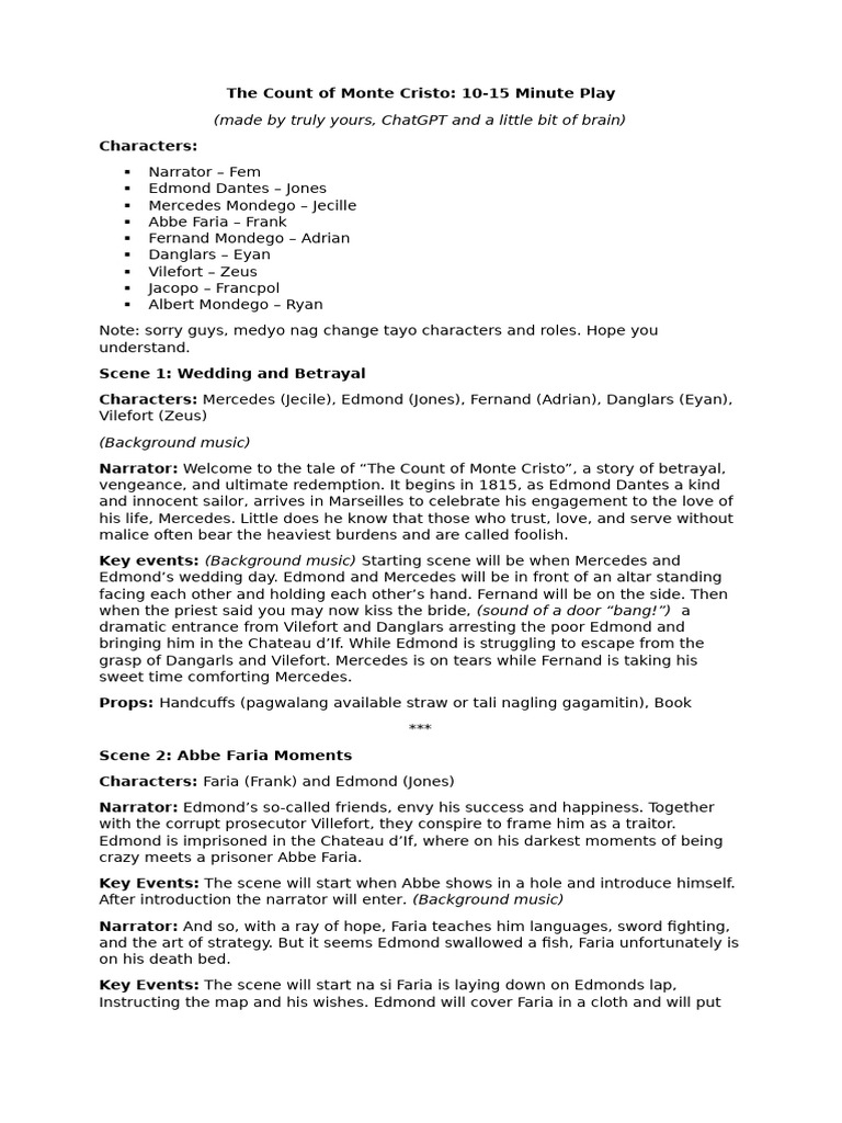 The Count of Monte Cristo Play Script | PDF | The Count Of Monte Cristo ...