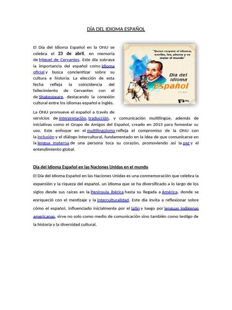 Día del Idioma Español en la ONU | PDF | Lingüística | Idiomas