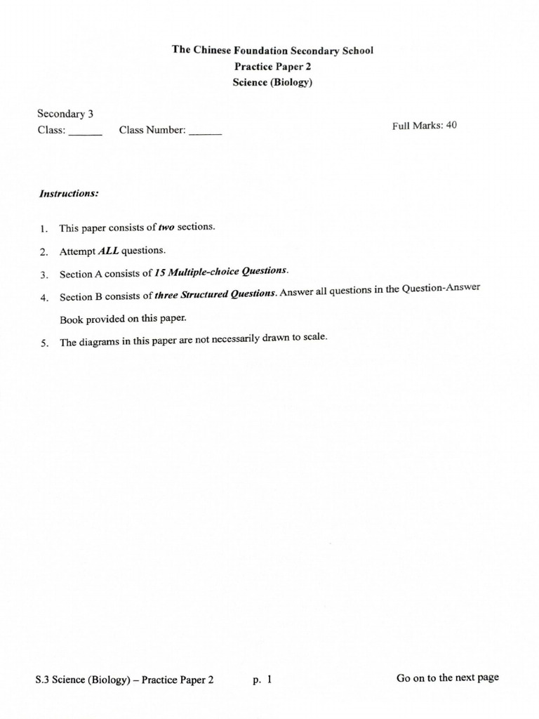 1920 Cfss f3 Bio Practice Paper 2 | PDF