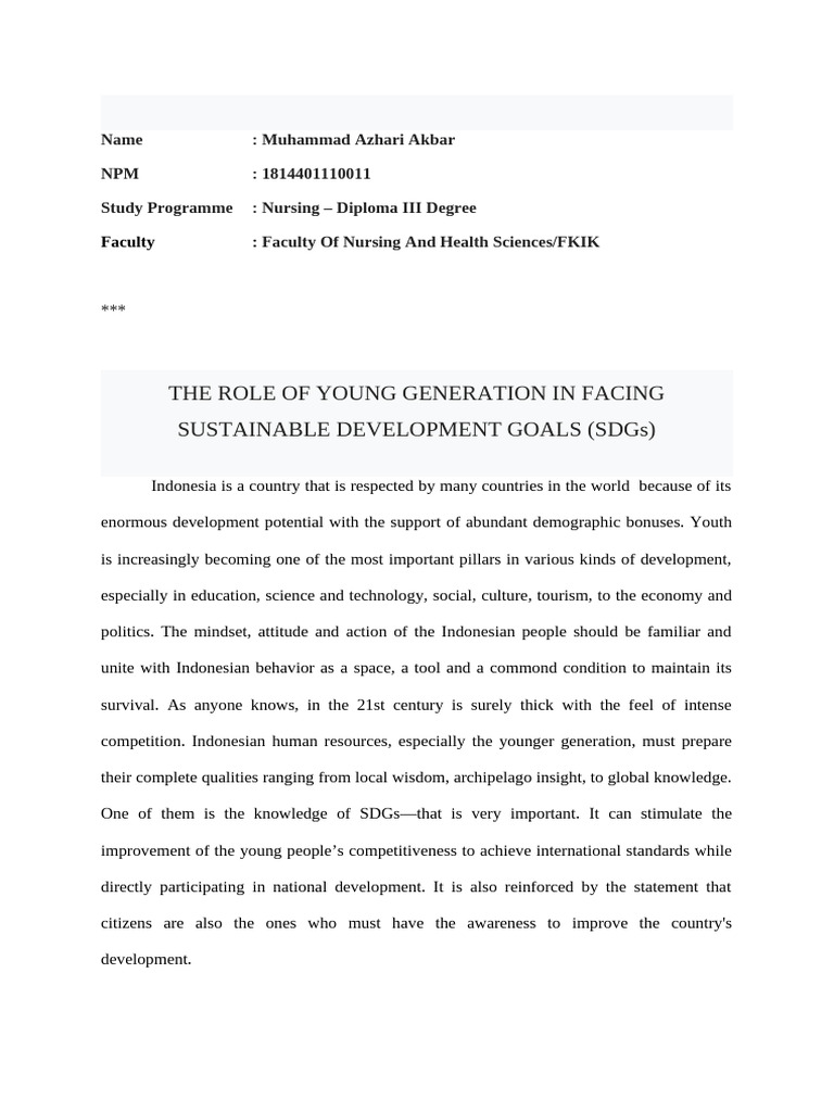 The Role of Young Generation in Facing SDGs - Muhammad Azhari Akbar ...