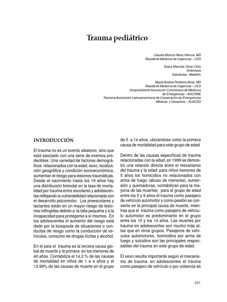 Guía de Manejo del Trauma Pediátrico | PDF | Lesión cerebral traumática ...