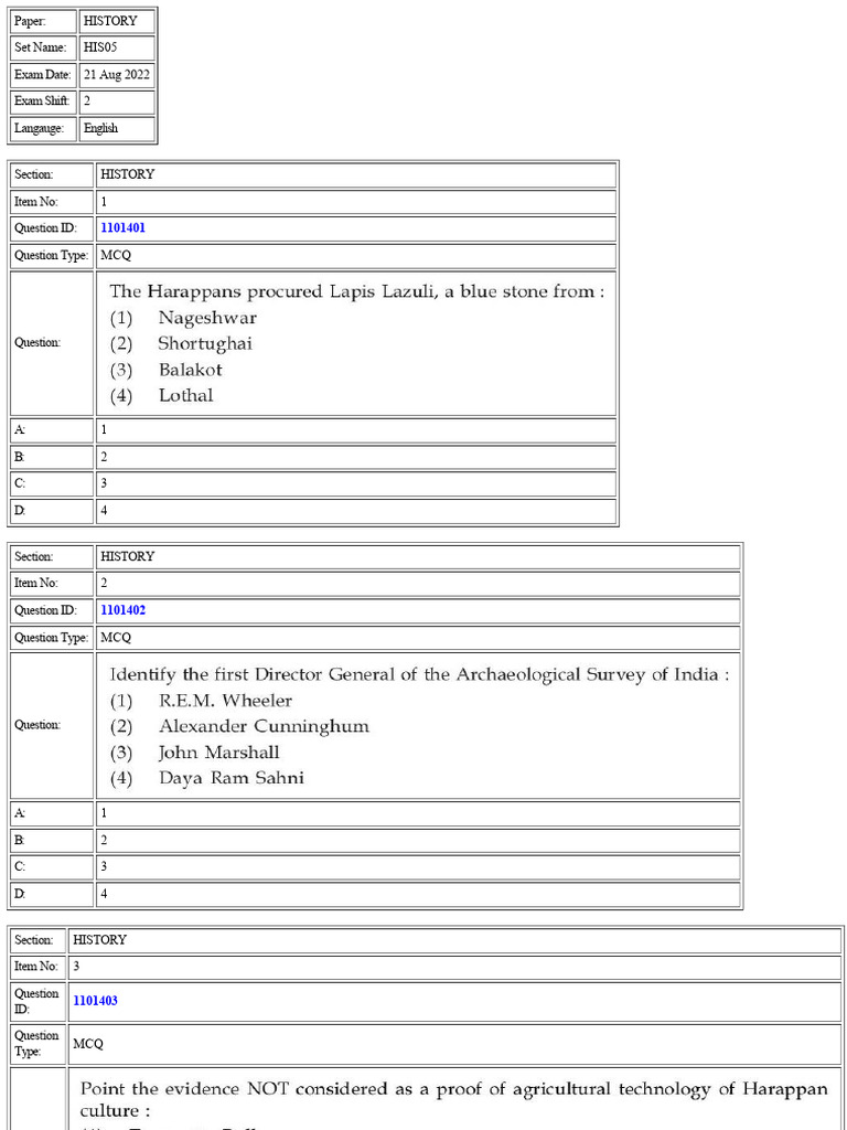 Cuet History Previous Year Question Papers PDF | PDF | Standardized ...