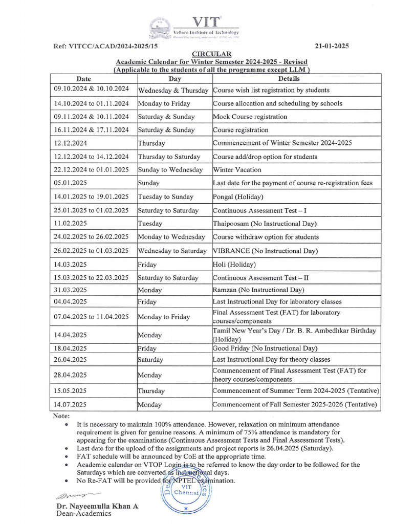 WS 24-25 Revised Academic Calendar | PDF