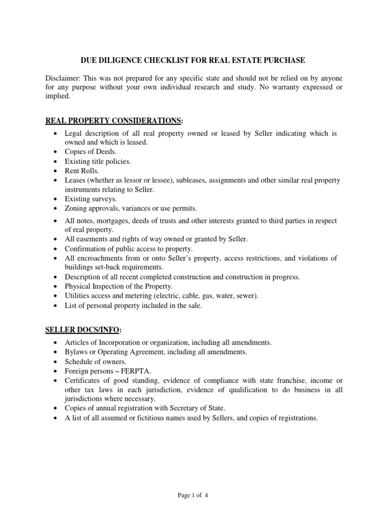Due Dilligence Checklist | PDF | Lease | Insurance