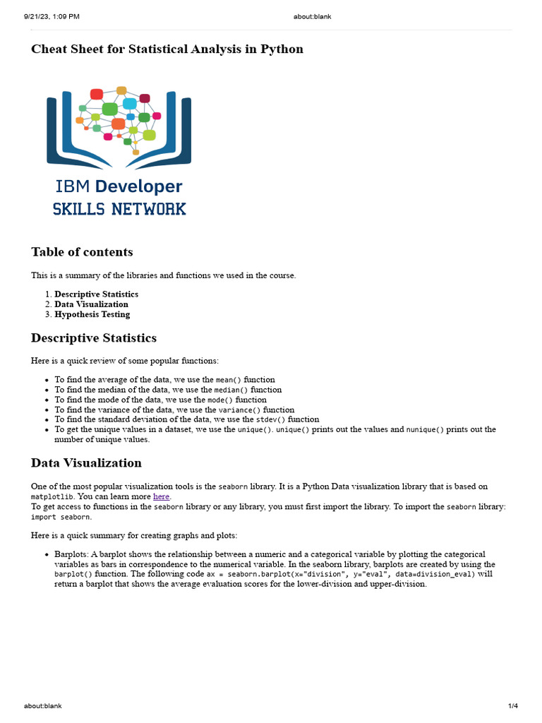 Cheatsheetforstatistics | PDF | Statistics | Categorical Variable