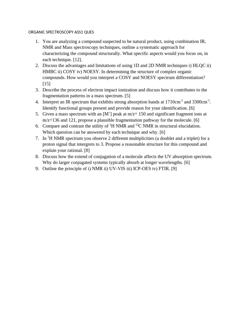Organic Spectroscopy Ass1 Ques | PDF