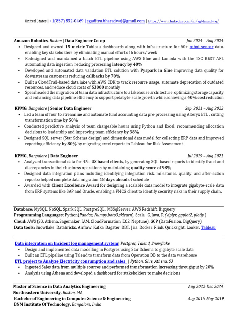 Aditya Bharadwaj SG Resume de | PDF | Postgre Sql | Amazon Web Services
