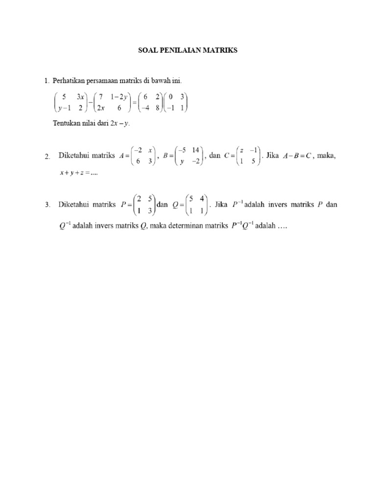 SOAL PENILAIAN MATRIKS | PDF