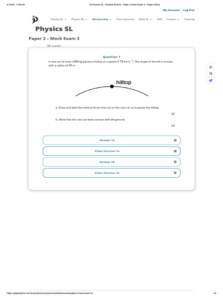 IB Physics SL - Practice Exams - Paper 2 Mock Exam 3 - Paper Plainz ...