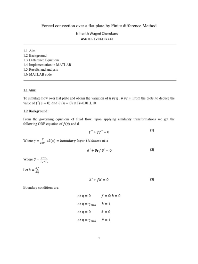 Forced Convection Over A Flat Plate by Finite Difference Method | PDF ...