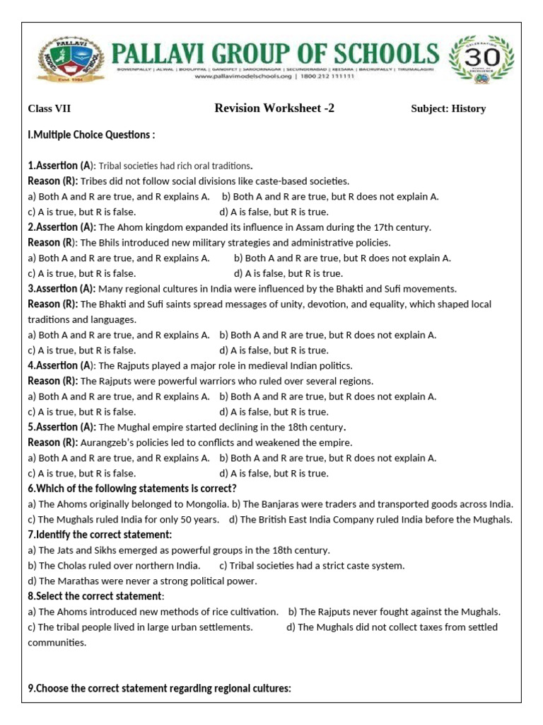 G-7 HISTORY Revision Worksheet(FINAL) | PDF | Mughal Empire | South Asia