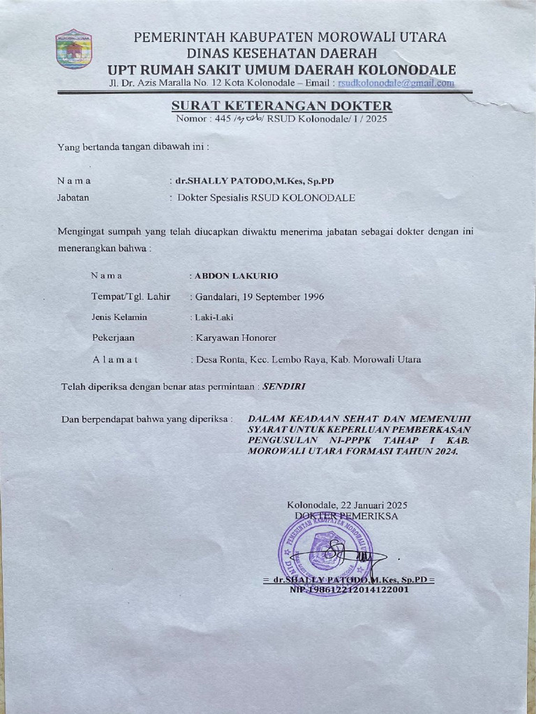 Surat Sehat Abdon | PDF