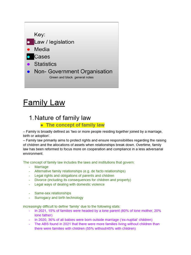 Family Law Notes Year 12 HSC | PDF | Divorce | Stepfamily