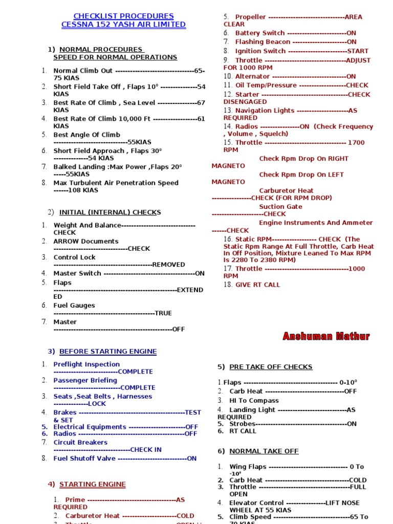 Checklist Procedures | PDF | Carburetor | Turbine Engine Failure