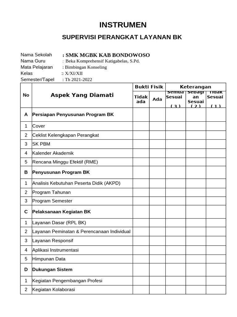 Supervisi BK Komprehensif 2021-2022 Fix | PDF