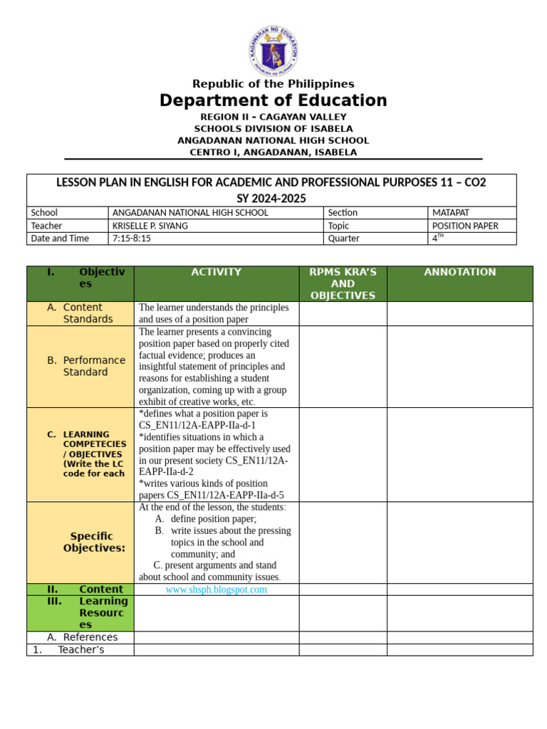 Lesson Plan For Co4 - Eapp | PDF | Mitosis | Learning