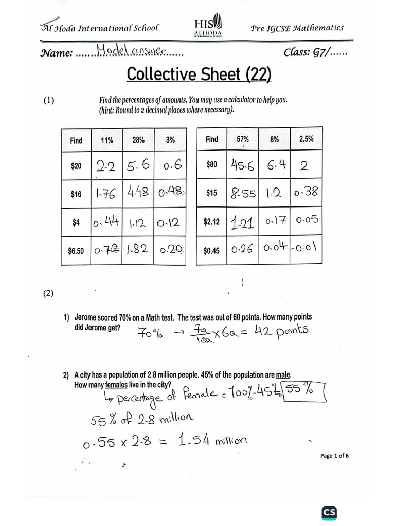 Collective Sheet G7 (22) Model Answer | PDF