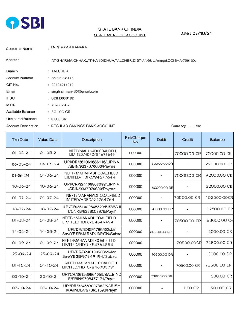 6 Months Bank Statement | PDF