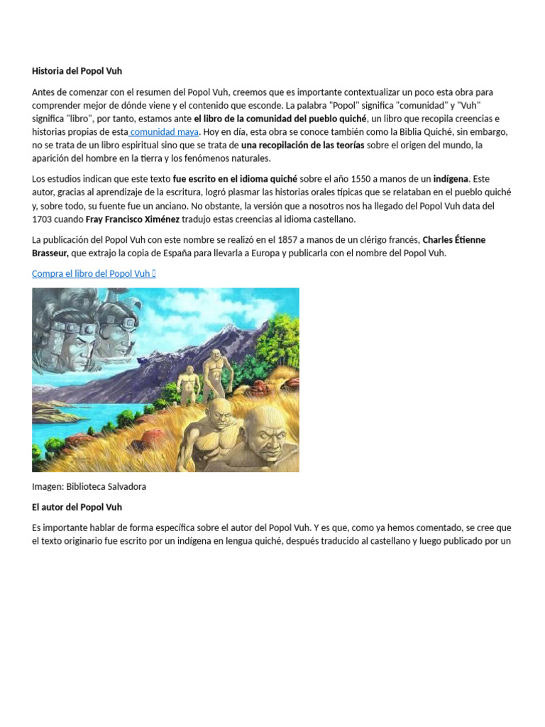 Historia y significado del Popol Vuh | PDF