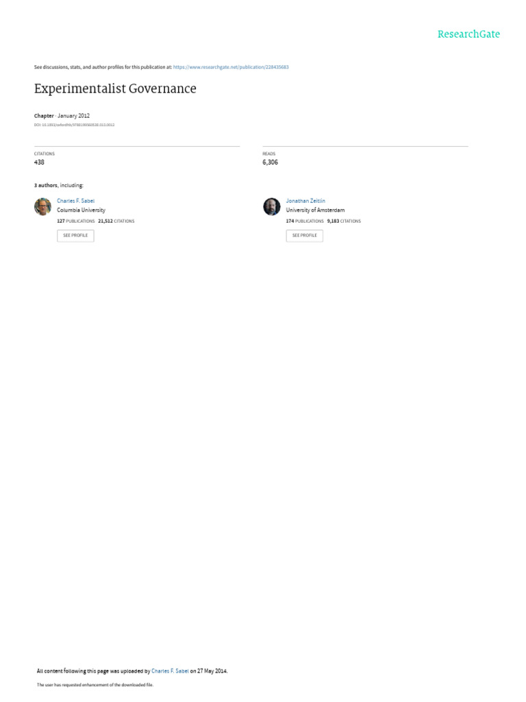 Charles F. Sabel & Jonathan Zeitlin - Experimentalist Governance | PDF ...
