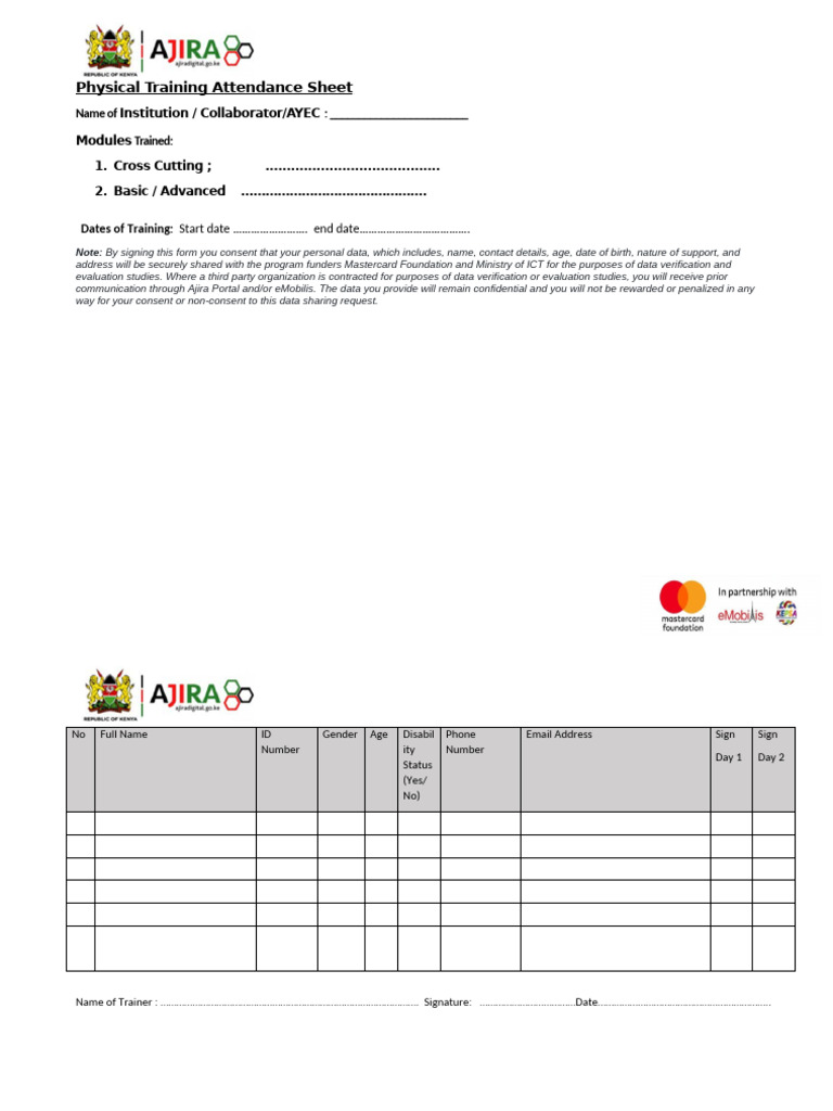 Physical Training Attendance Sheet - Mercy | PDF