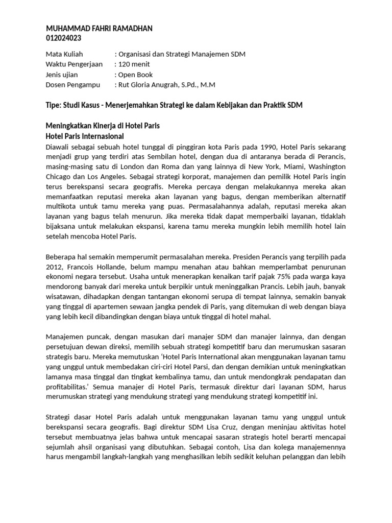 UTS - Organisasi Dan Strategi Manajemen SDM | PDF