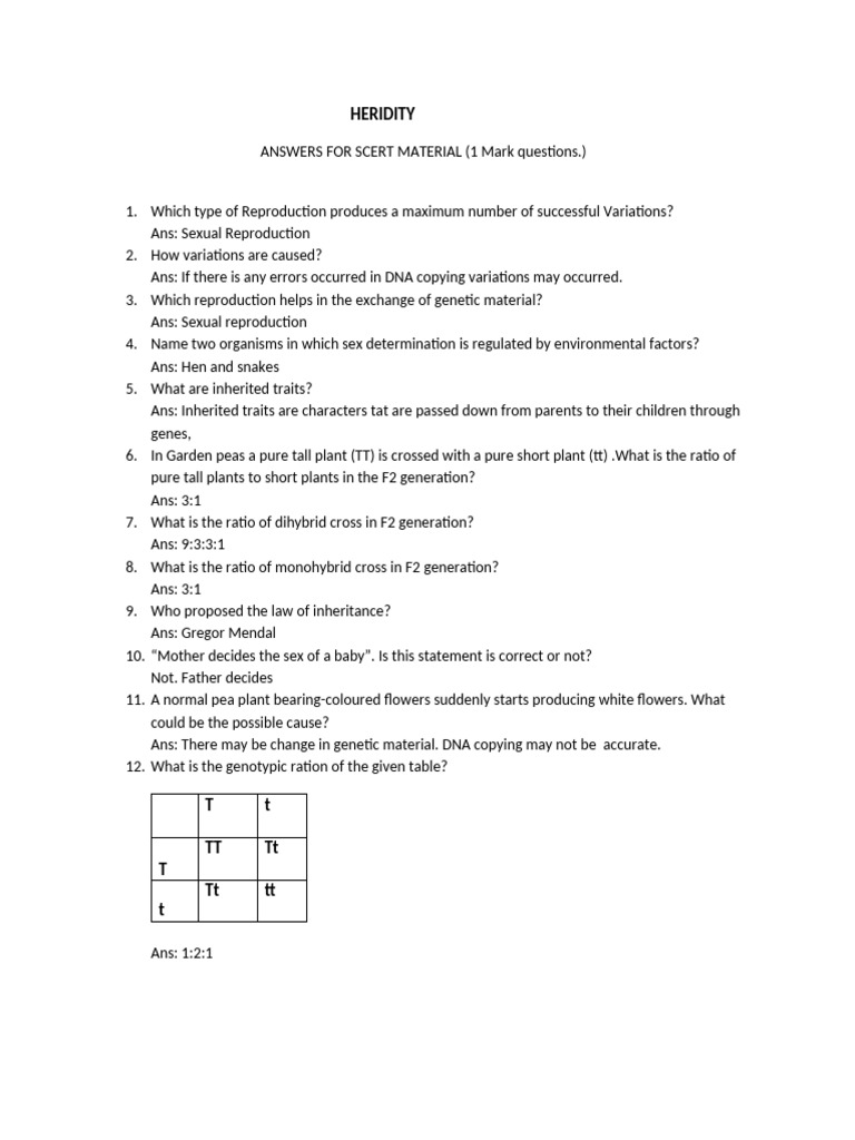 Heredity: Key Concepts and Answers | PDF | Heredity | Sex